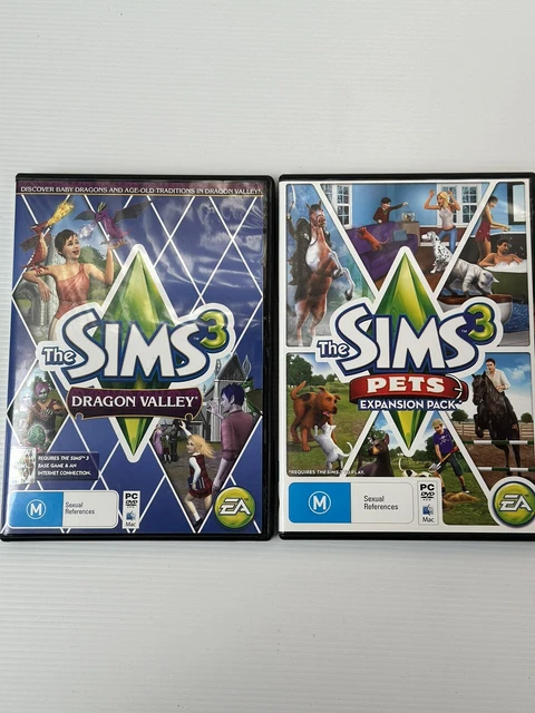 SIMS 3 EXPANSION packs x3 "Pets" and "Dragon Valley" "night life" EA PC ...