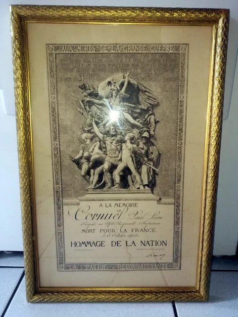BEAU DIPLÔME SOLDAT français mort pour la france Sommepy-Tahure marne ...