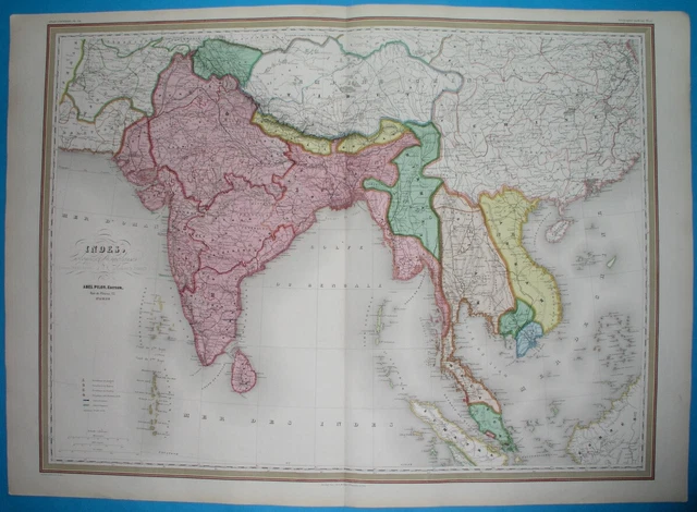 1865 ORIGINAL MAP Thailand Malaysia Vietnam Laos India Siam Tibet Sikhs ...