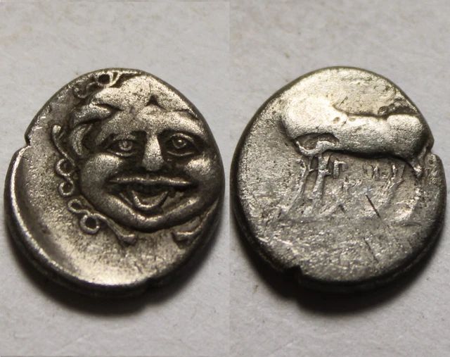 RARE GENUINE ANCIENT Greek silver hemidrachm coin Parion Mysia Gorgon ...