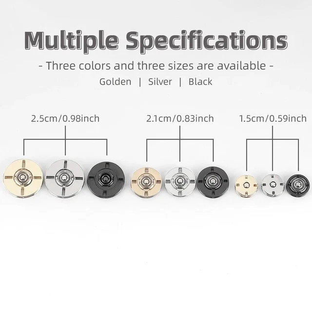 15 SETS SEW-ON Snap Buttons, Metal Snaps Fasteners Press Studs Buttons ...