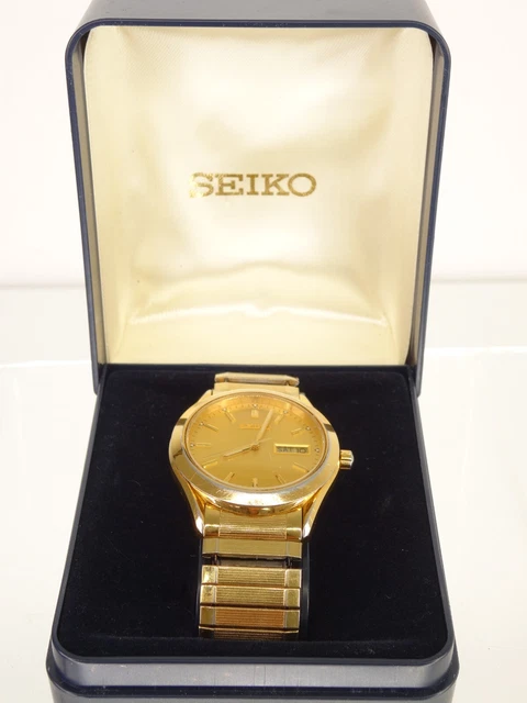 SEIKO GOLD PLATED Wristwatch Day Date Quartz Bracelet Watch Vintage ...
