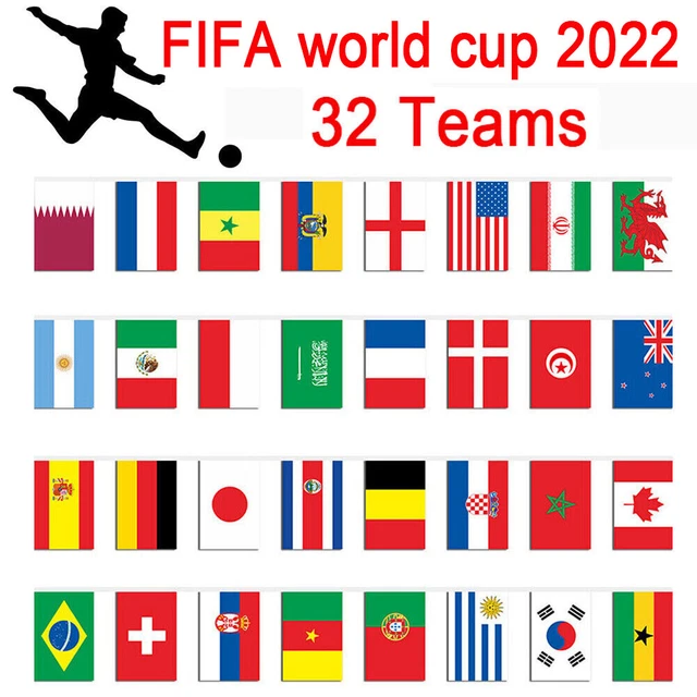 40FT FIFA WORLD Cup 2022 Qatar 32 Teams Fabric Flag Bunting Party Bar ...