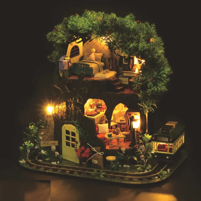 FOREST SECRET HOUSE 1:24 DIY Dollhouse Miniature Wooden Dolls House Kit ...