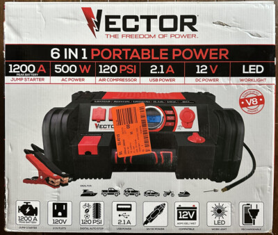 VECTOR 1200 PEAK Amp Jump Starter, Dual Power Inverter, 120 PSI PPRH5V ...