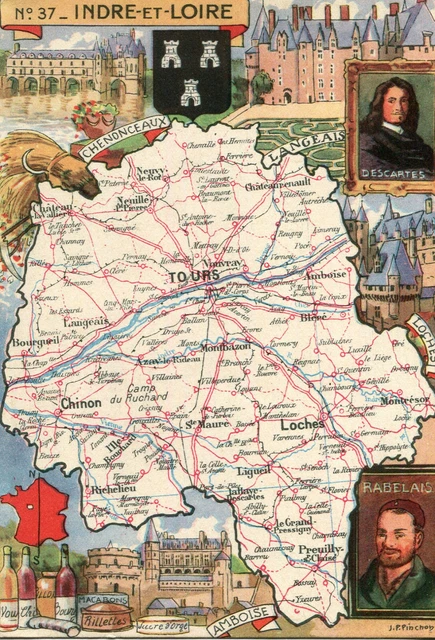 CARTE GÉOGRAPHIQUE D'INDRE et Loire Personnages célèbres Tourisme ...