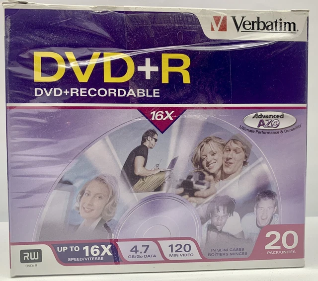 VERBATIM DVD+R 4.7GB 16x AZO Recordable Media Disc - 19 Disc Slim Case ...
