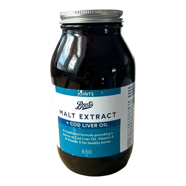 BOOTS MALT EXTRACT + Cod Liver Oil For Healthy Bones & Joints 650G £19. ...