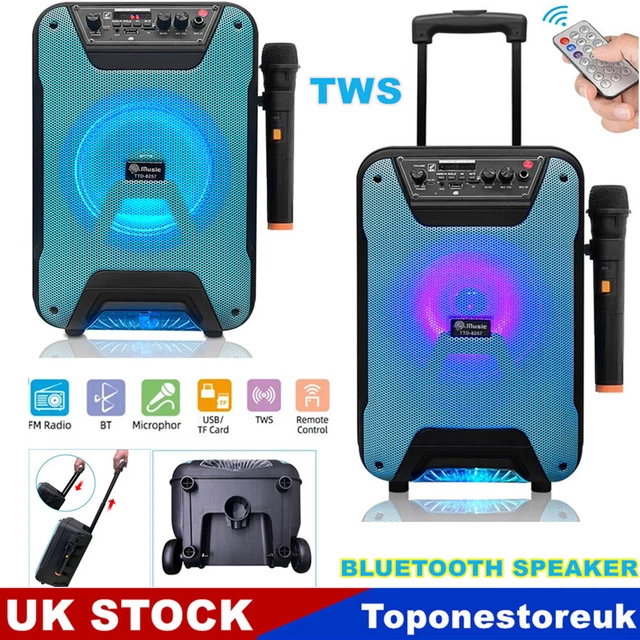 8& PORTABLE BLUETOOTH Speaker Subwoofer Trolley Bass Party Wireless Karaoke Mic £37.99 - PicClick UK