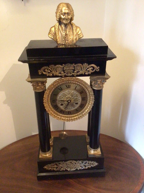 ELEGANT VICTORIAN STRIKING Portico Clock With Gilt Bust Of Rousseau £ ...