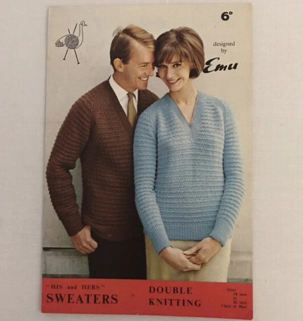 1960S - EMU His & Hers DK Sweaters 34 to 42 Chest Vintage Knitting ...