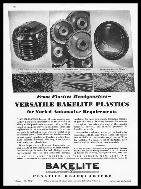 1938 BAKELITE AUTOMOTIVE Industry Plastics Molded Laminated Transparent ...