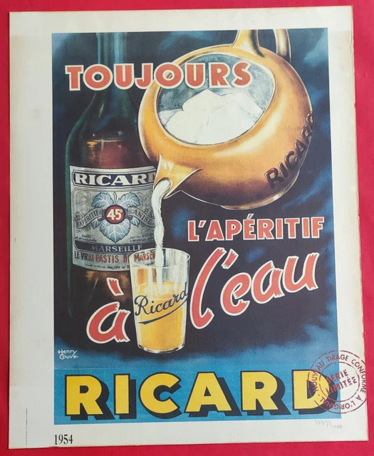AFFICHE PUBLICITAIRE RICARD ill Henri COUVE Série Limitée Numérotée ...