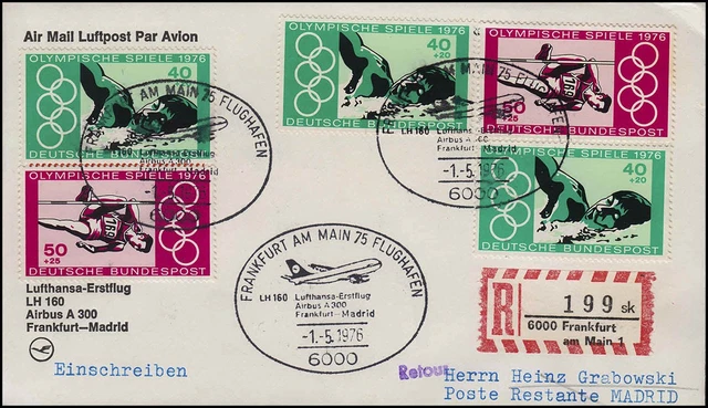 LUFTHANSA ERSTFLUG R-BRIEF Airbus A 300, LH 160 Frankfurt Main / Madrid ...