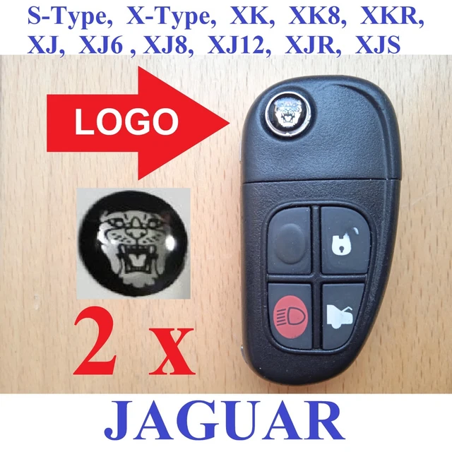 2X LOGO JAGUAR key FOB emblem X-Type S-Type XK XK8 XKR XJ XJ12 V8 V12 ...