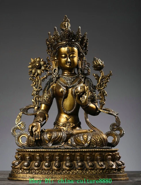 BOUDDHISME TIBÉTAIN CUIVRE doré sept oreilles blanche déesse de la miséricorde EUR 426,00 ...