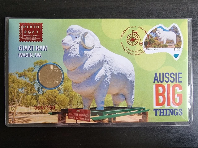 2023 AUSSIE BIG Things Giant Ram $1 PNC Perth Stamp & Coin Show 5th Nov ...