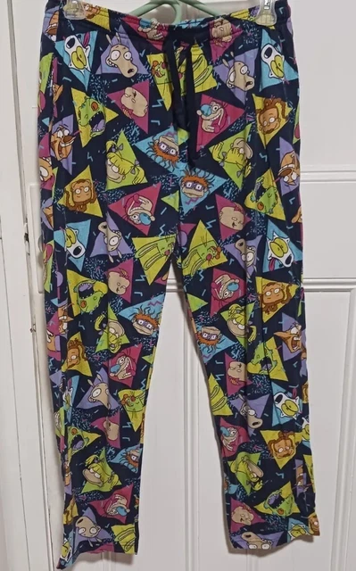 Nickelodeon Womens Pajama Pants Large Yellow Cartoon Ren Stimpy Rugrats