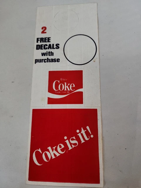 1980’S COCA COLA Coke Is It! Bottle Hang Tag 2 Free Decals With ...