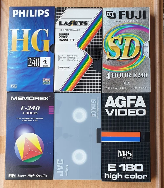 6 USED VHS Video Cassette Tapes Re-Recordable E180 & E240 Mixed Brands ...