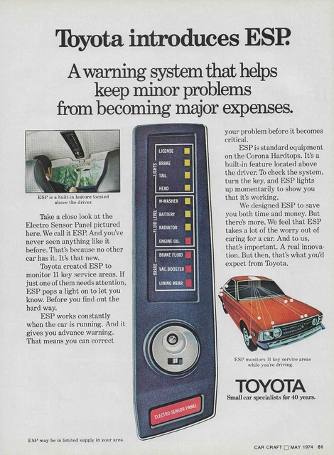 1974 TOYOTA CORONA Hardtop Ad Electro Sensor Panel Magazine ...