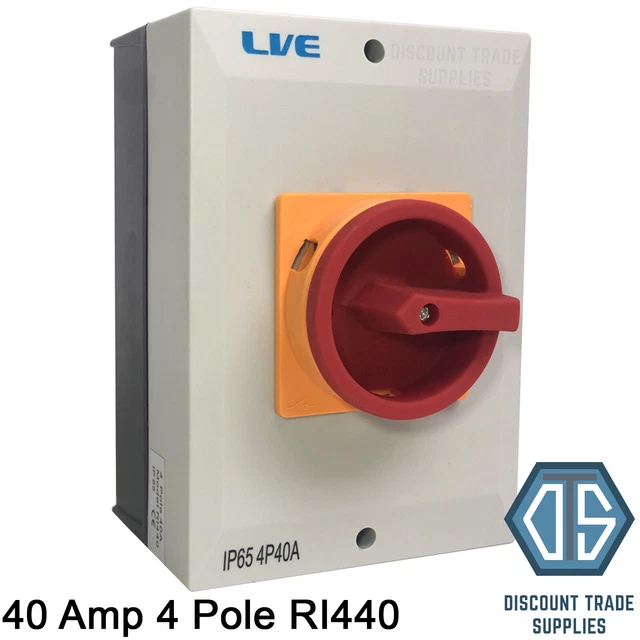 LIVE IP65 WEATHERPROOF Rotary Isolator Switch 40 Amp 4 Pole RI440 230 ...