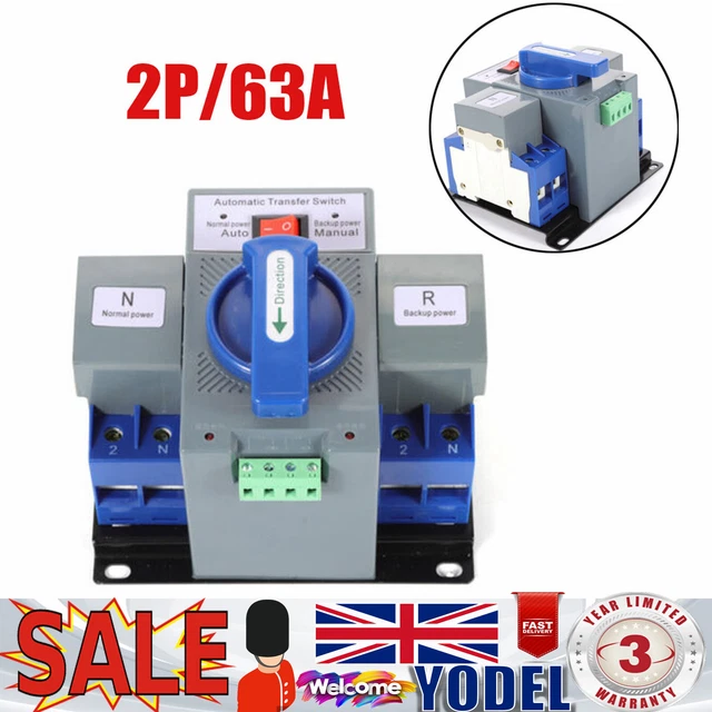 63A 2P ATS Mini Dual Power Automatic Transfer Switch Generator Changeover Switch £36.76 ...