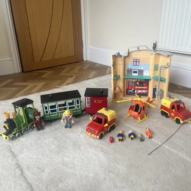 FIREMAN SAM POSTMAN pat toy bundle , helicopter, fire station, fire ...