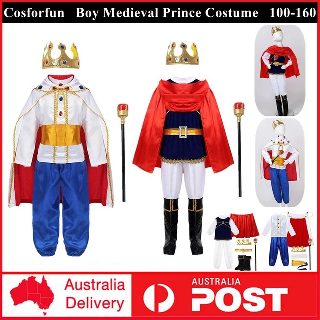 BOYS KING MEDIEVAL Prince Costume Cosplay Kids King Robe Crown Outfit ...