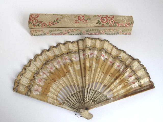 ANTIQUE 19TH C. Ladies Fan in Faucon Paris Tapestry Box has Pencil ...