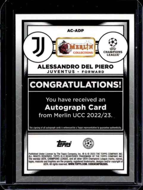 2022-23 TOPPS MERLINO Cromo UEFA Alessandro Del Piero Autografo #AC-ADP ...