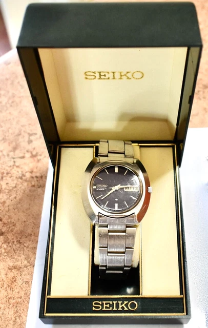 RARE VINTAGE MENS SS 1979 SEIKO AUTO DAY DATE Blue Dial Orig Strap Box ...