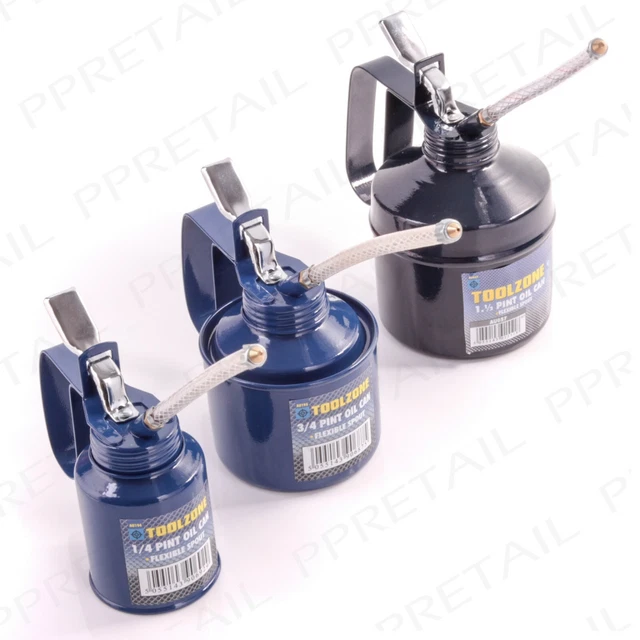 SMALL-LARGE METAL OIL CAN + SPOUT Garage Workshop Mechanic Lubricant ...