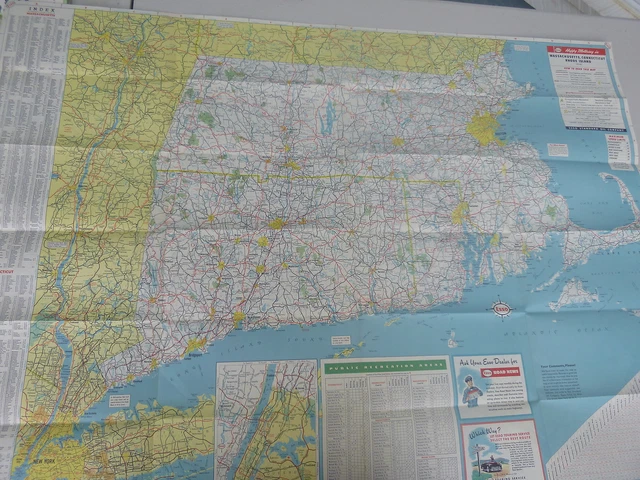 1950 S. New England road map Esso oil gas Faneuil Hall Massachusetts CT ...