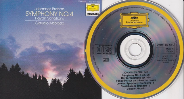 BRAHMS SYMPHONY NO. 4 Haydn Variations (CD 1989) DGG Classical Claudio Abbado $8.96 - PicClick CA