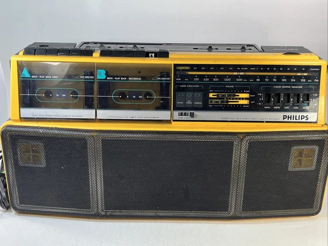 VINTAGE PHILIPS D8300 Dual Deck Yellow Stereo BOOMBOX GHETTOBLASTER ...
