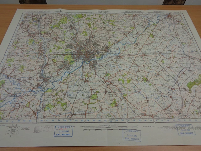 WW2 MAP &NOTTINGHAM& with SECRET ROCKET BASE INK STAMP (V1 & V2 ROCKETS ...