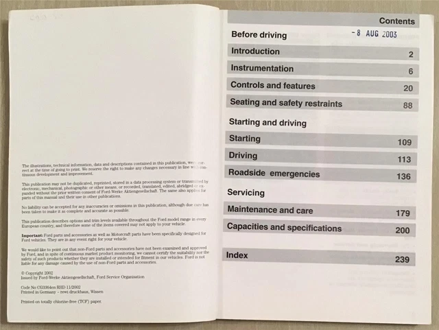 FORD TRANSIT VAN Owners Guide NOV 2002 #CG3364en RHD 11/2002 £14.99 ...