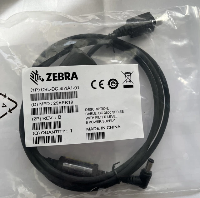 ZEBRA DC 3600 Series Barcode Scanner Power Cable Filter Level 6 CBL-DC ...