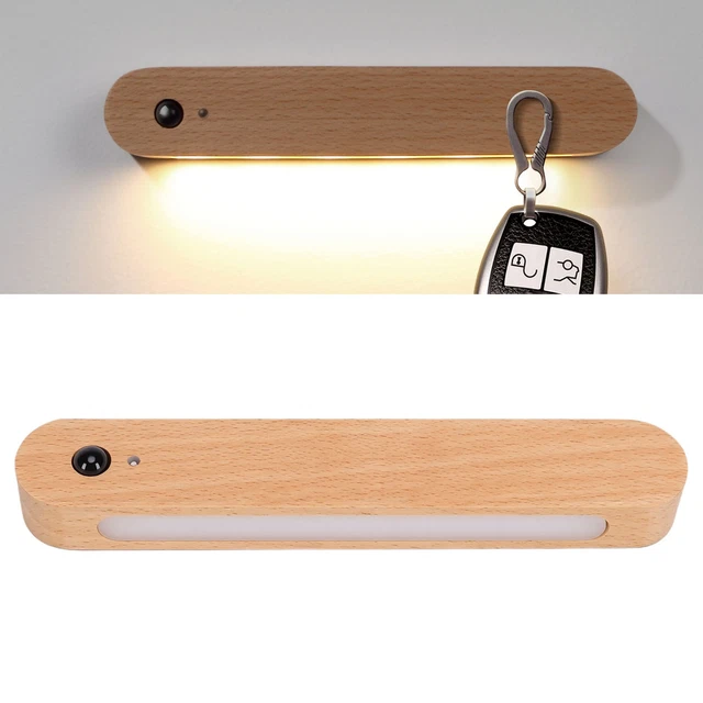 MOTION SENSOR LIGHT Wooden Wall Mounted Rechargeable Portable LED Night ...