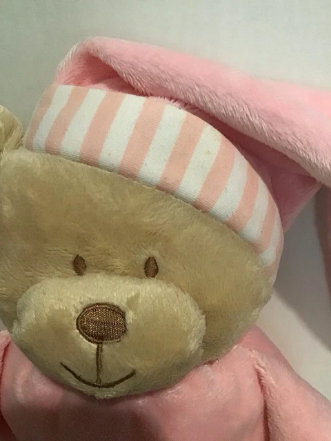 MOTHERCARE MY BEDTIME Bear Teddy Pink Plush Soft Toy Comforter Stripey ...