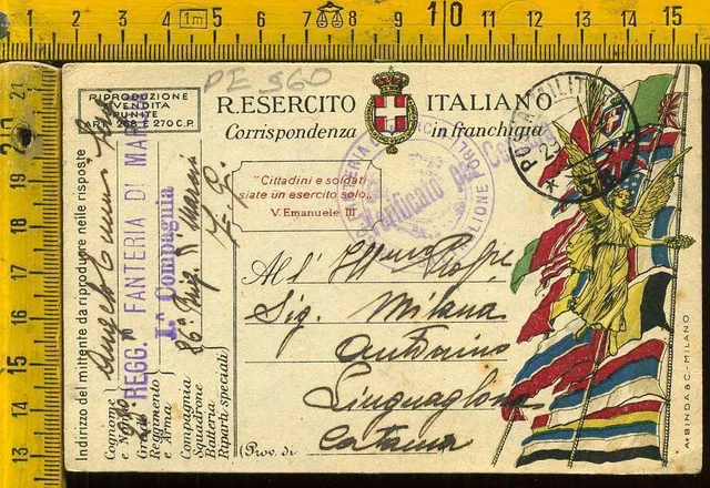 PRIMA GUERRA FRANCHIGIA Posta Militare Fanteria di Marcia x Linguaglossa Catania EUR 5,49 ...