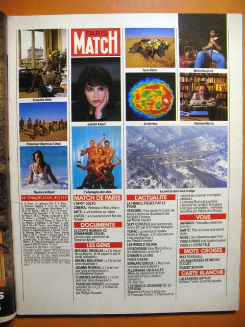PARIS MATCH N° 1966 du 30/01/1987-Adjani fait face. Froid: 6 skieurs du ...