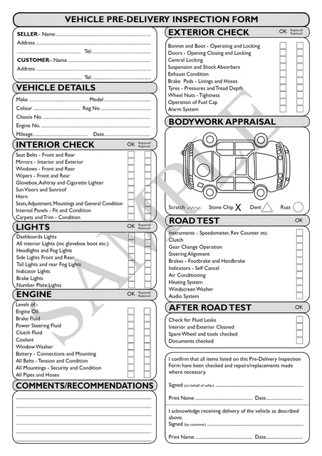 PRE DELIVERY INSPECTION PDI form Pad A4 2 part carbonless 50 sets per ...