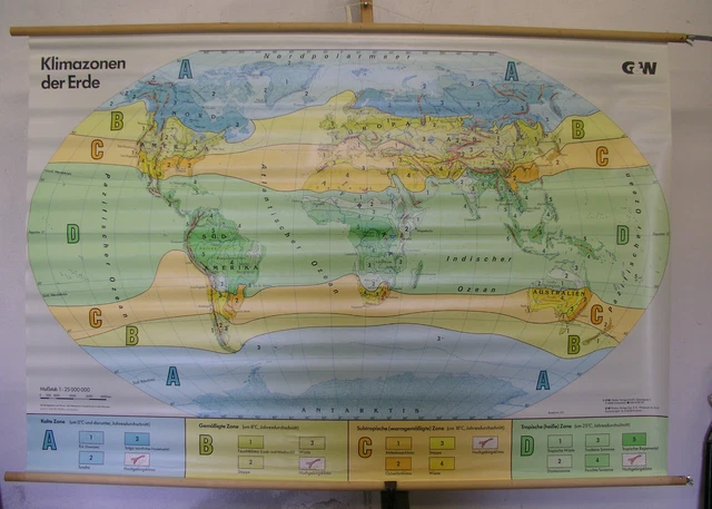 SCHOOL WALL MAP Beautiful Old Climate Map World Map 158x107 Vintage ...