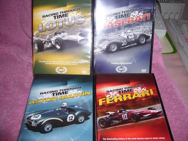RACING THROUGH TIME dvds x 4 (Ferrari,Maserati,Lotus & Aston Martin ...