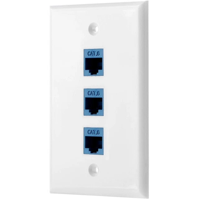 1PACK 3-PORT ETHERNET Wall Plate, RJ45 Wall Plate with RJ45 Inline ...