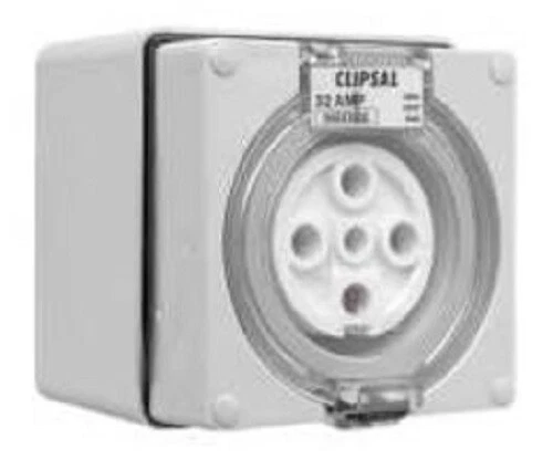 CLIPSAL 56-SERIES SOCKET 32A 500V 5-Pin, Surface Mount DARK GREY *Aust ...