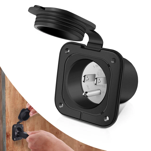 125/250V 15A FLANGED Power Inlet Receptacle NEMA 5-15P Plug for RV Boat ...