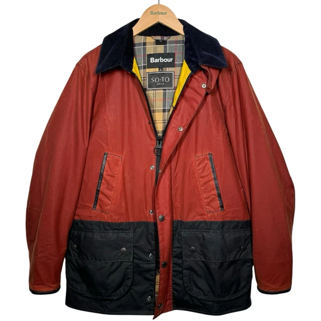 BARBOUR X SOTO Berlin Bewick Wax Jacket Rust Navy Slim Mens Size Large ...